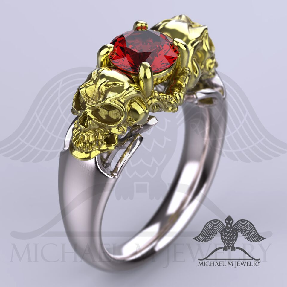 Skull Red stone engagement ring CUSTOMMADE, HANDMADE ***MADE TO ORDER ...